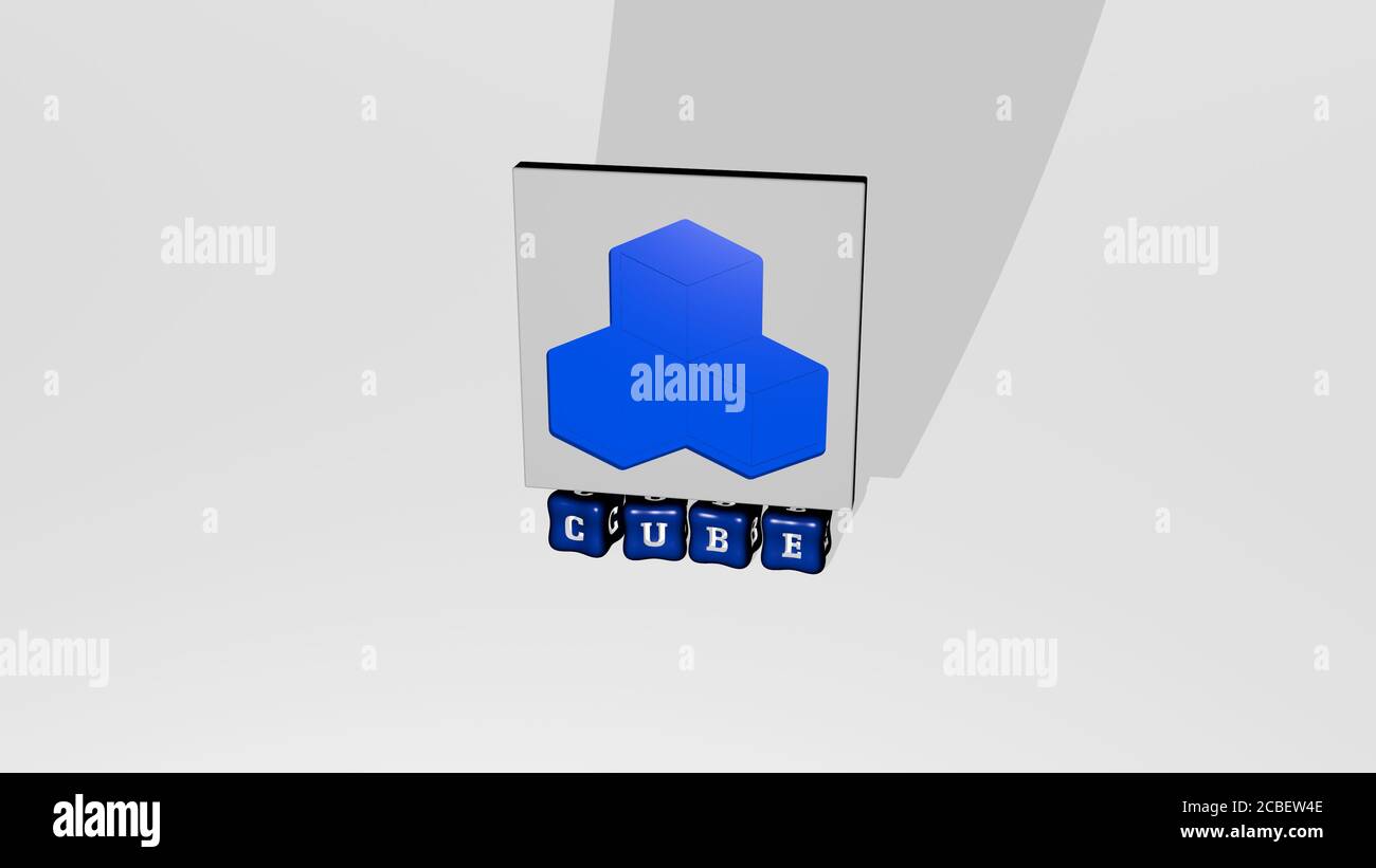 3D graphical image of cube vertically along with text built by metallic ...