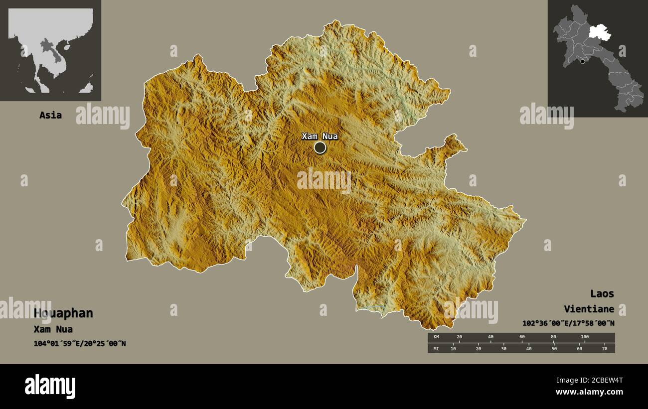 Shape of Houaphan, province of Laos, and its capital. Distance scale ...