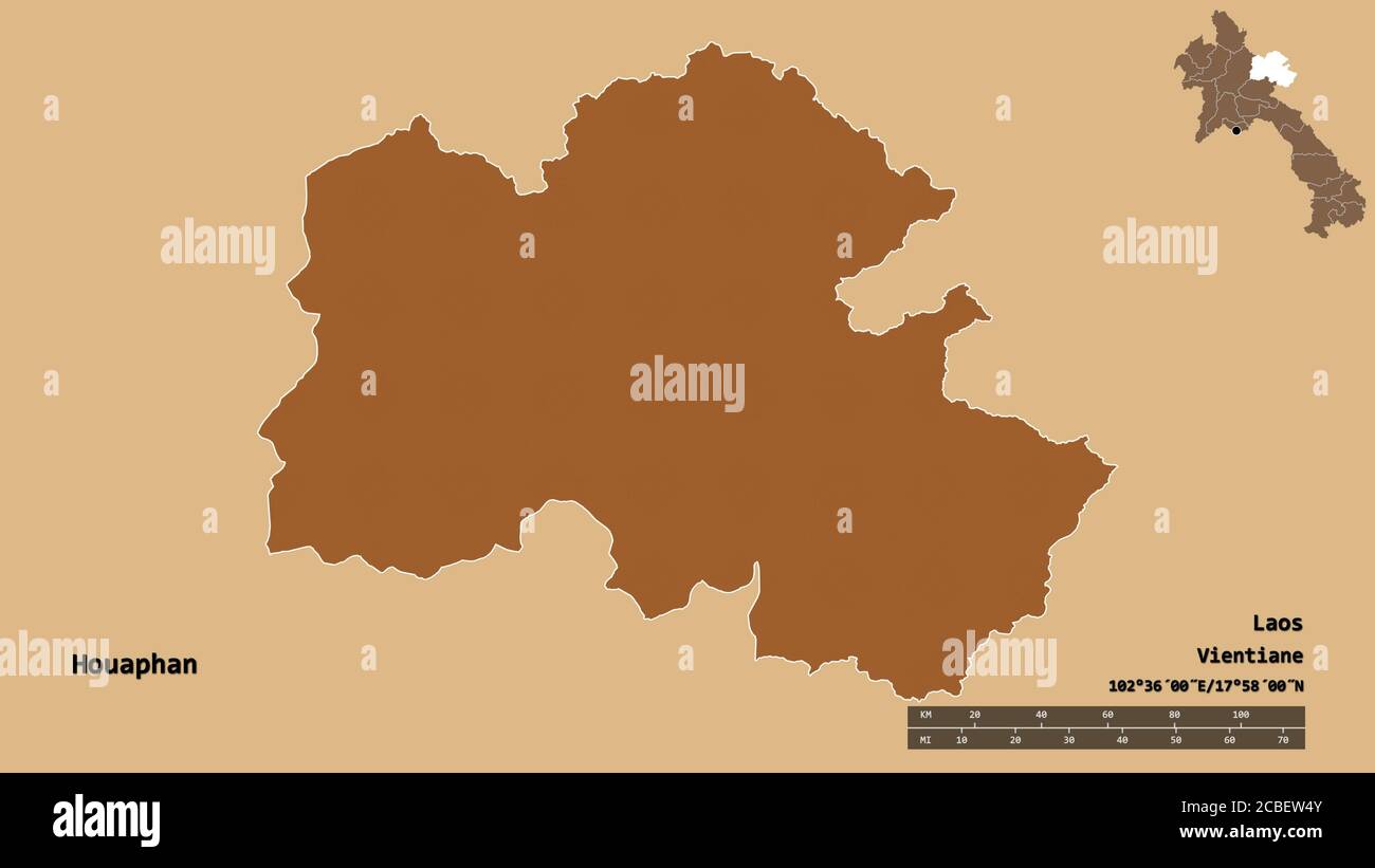 Shape of Houaphan, province of Laos, with its capital isolated on solid ...