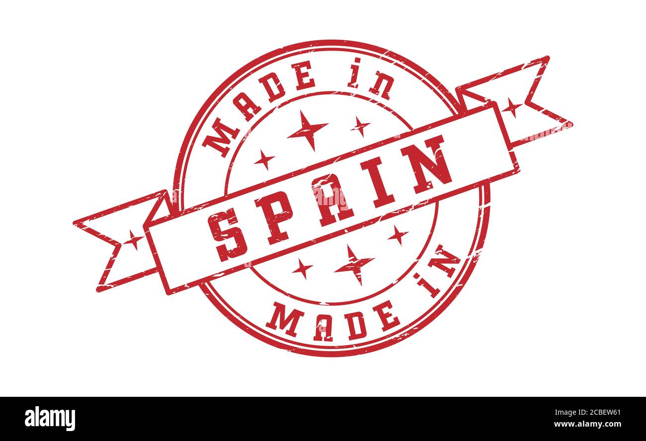 An impression of a seal with the inscription MADE in SPAIN, isolated on ...