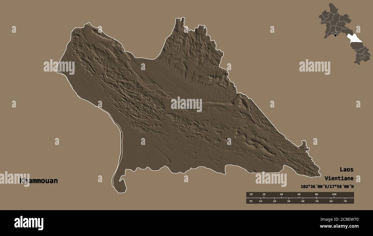Shape of Khammouan, province of Laos, with its capital isolated on ...