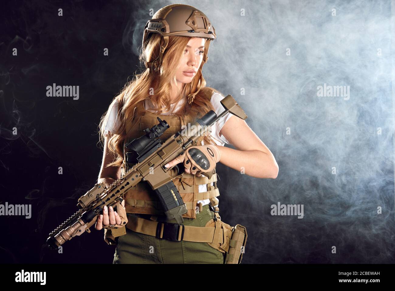 Beautiful caucasian female private military contractor with long blonde ...
