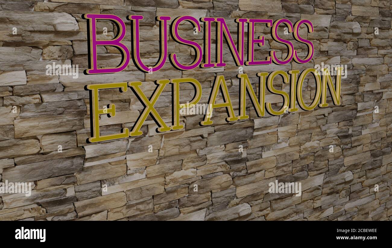 business expansion text on textured wall - 3D illustration for ...