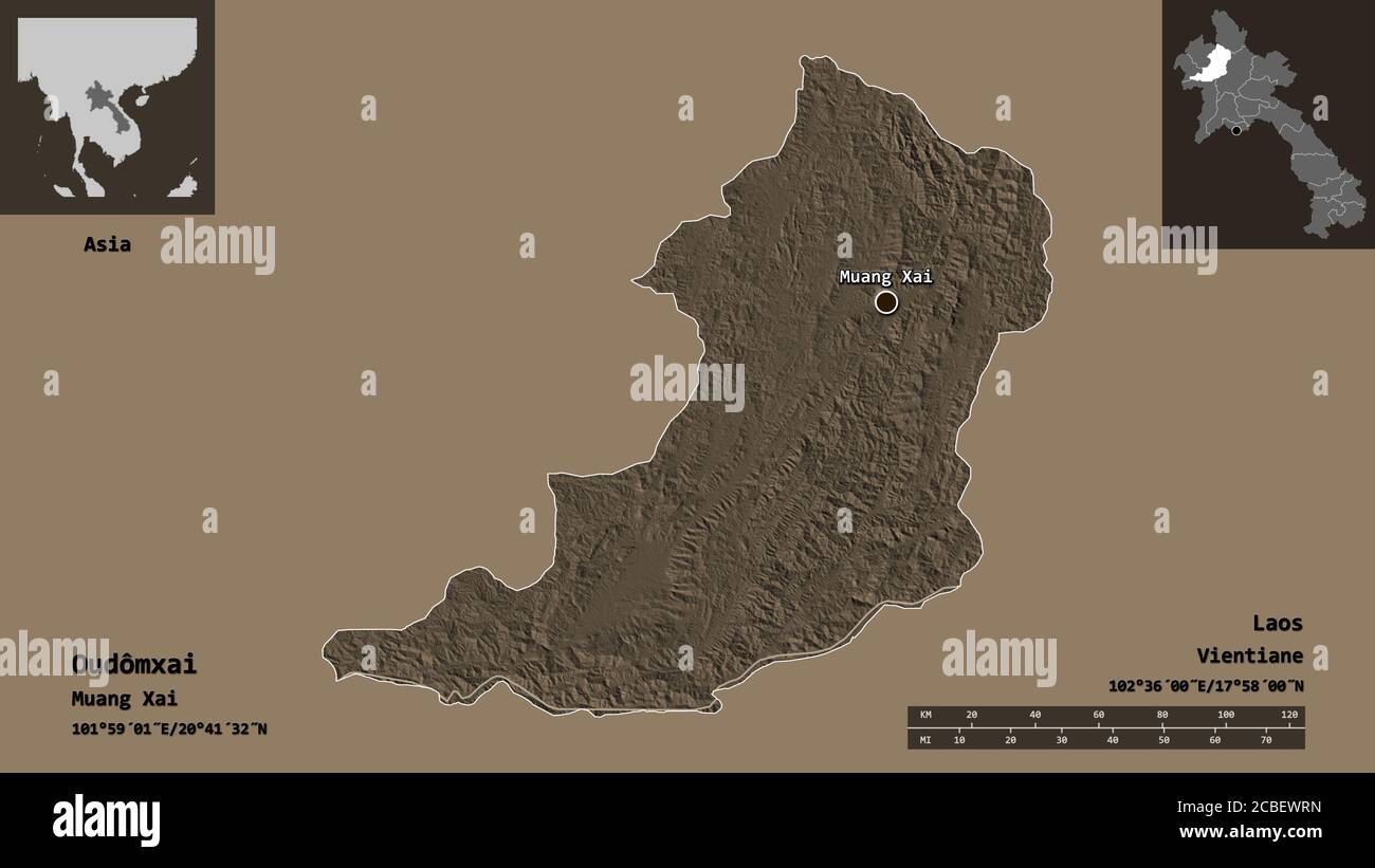 Shape of Oudômxai, province of Laos, and its capital. Distance scale ...