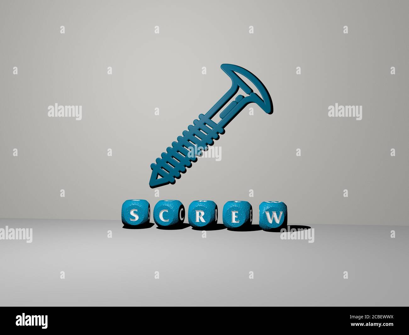 screw 3D icon on the wall and text of cubic alphabets on the floor - 3D ...