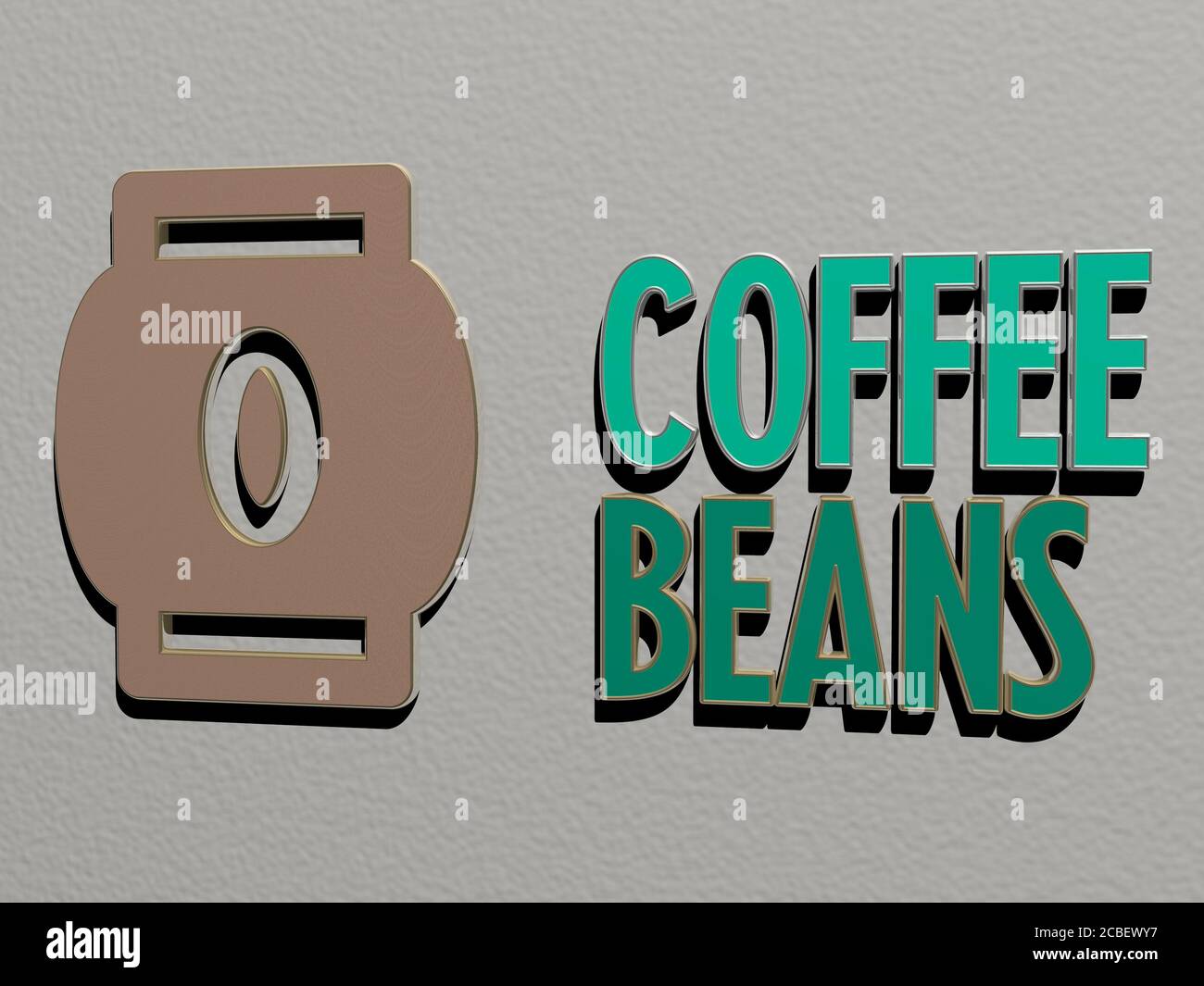 coffee beans icon and text on the wall - 3D illustration for background ...