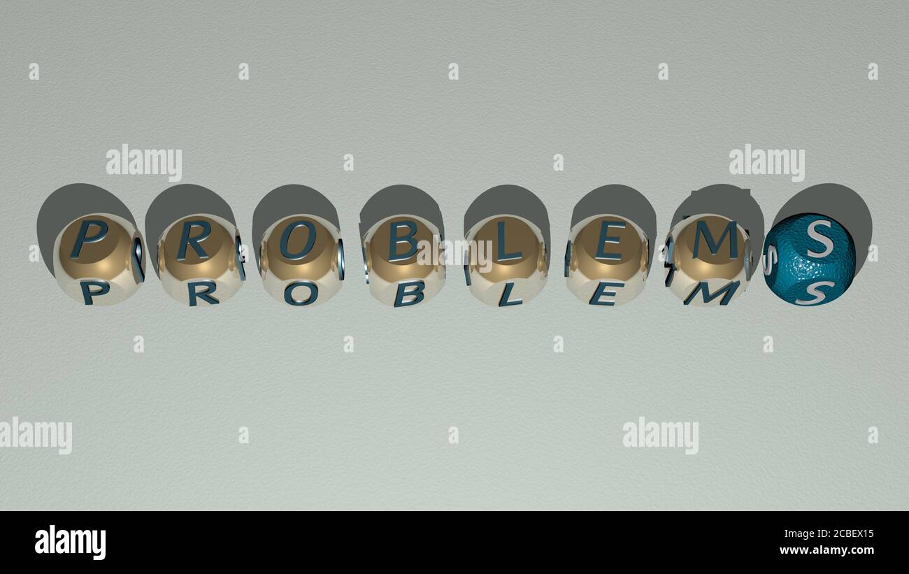 problems text by cubic dice letters - 3D illustration for concept and ...