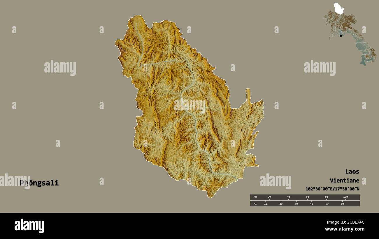 Shape of Phôngsali, province of Laos, with its capital isolated on ...