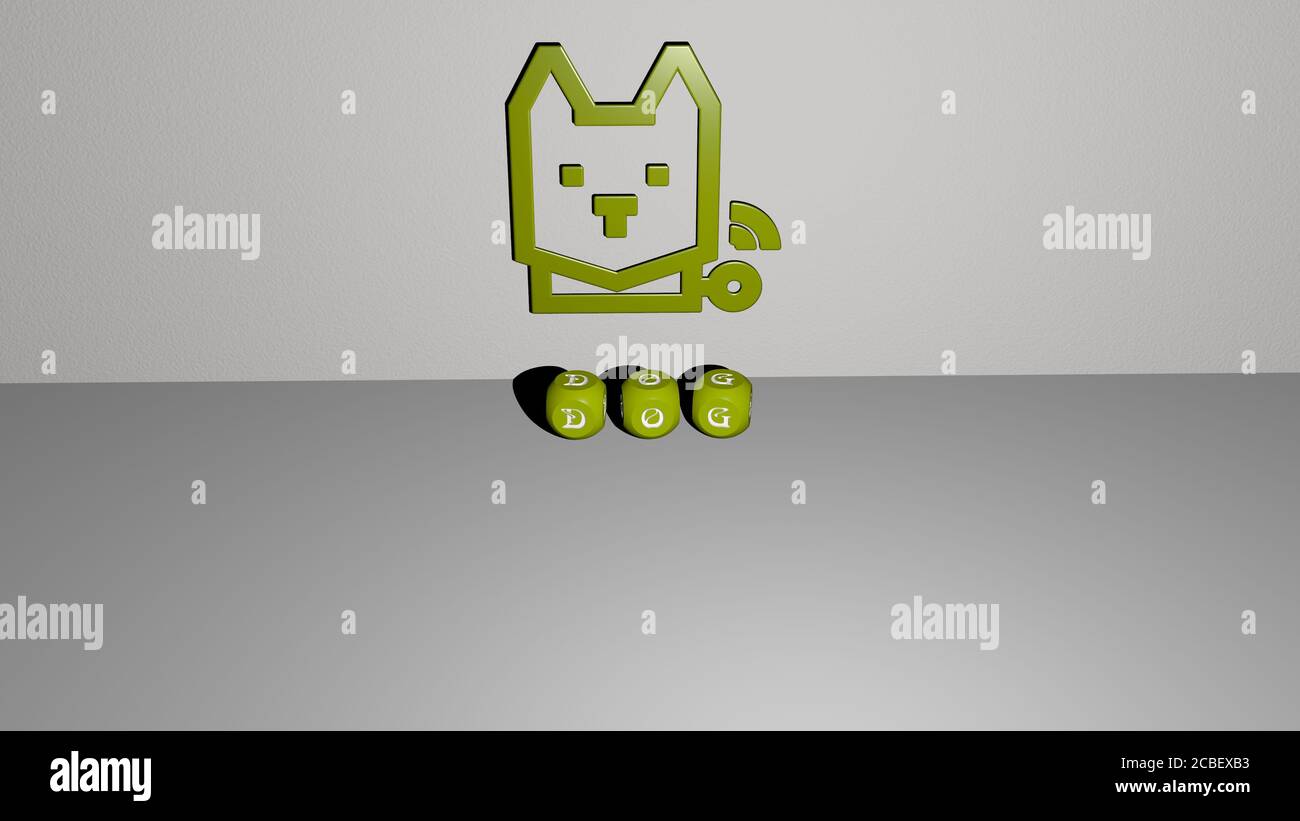 dog 3D icon on the wall and text of cubic alphabets on the floor - 3D ...