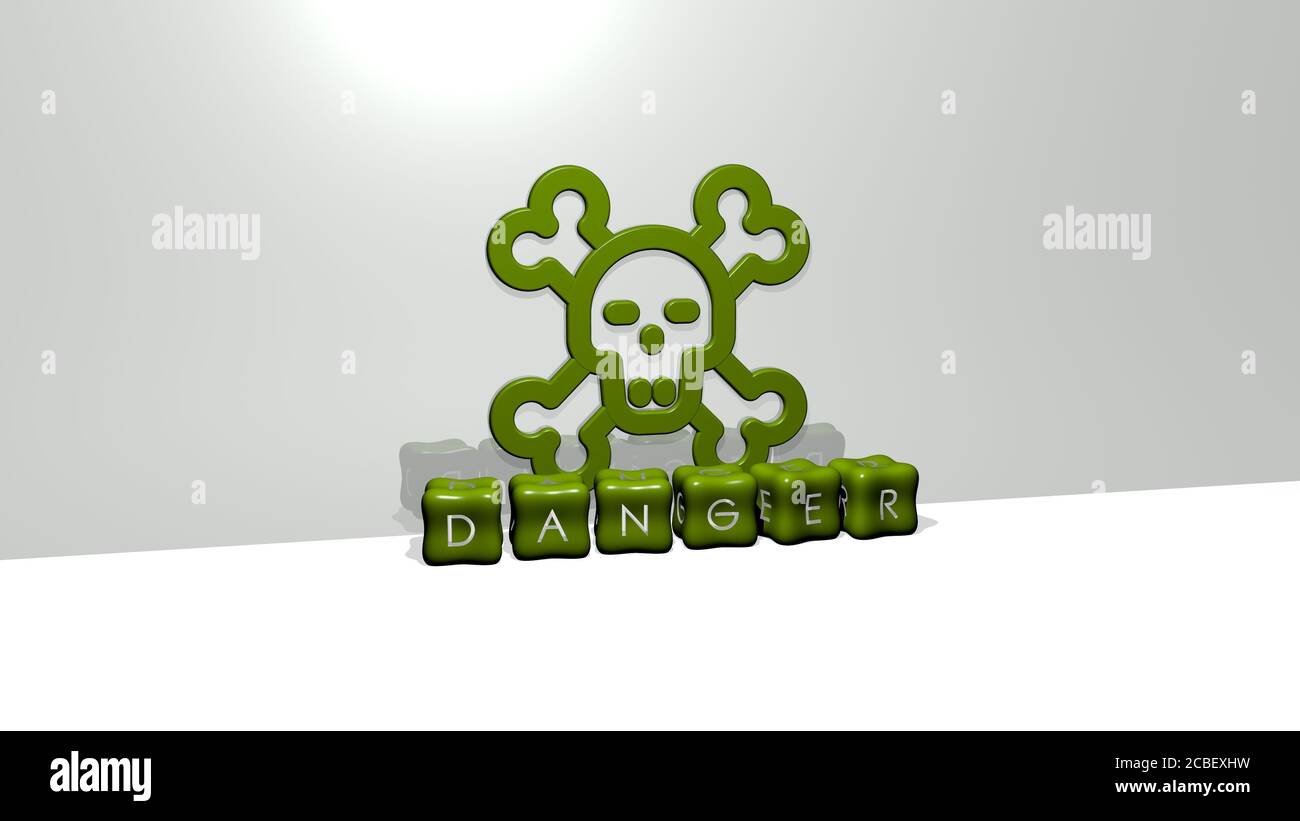 3D representation of DANGER with icon on the wall and text arranged by ...