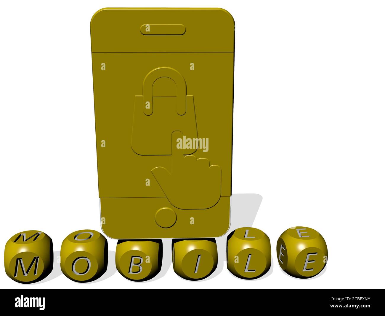 MOBILE cubic letters with 3D icon on the top - 3D illustration for ...