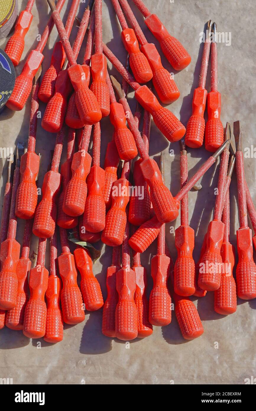 Big bunch of red screwdrivers with insulation protection Stock Photo ...