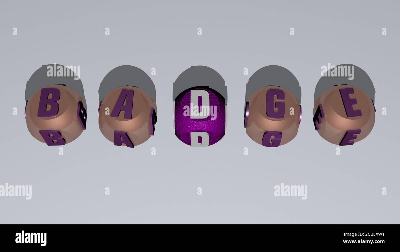 BADGE text of cubic individual letters - 3D illustration for design and ...