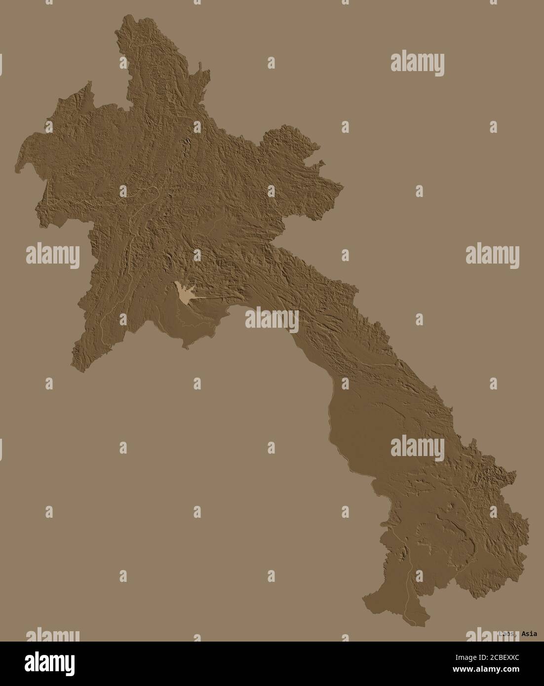Shape of Laos with its capital isolated on a solid color background ...