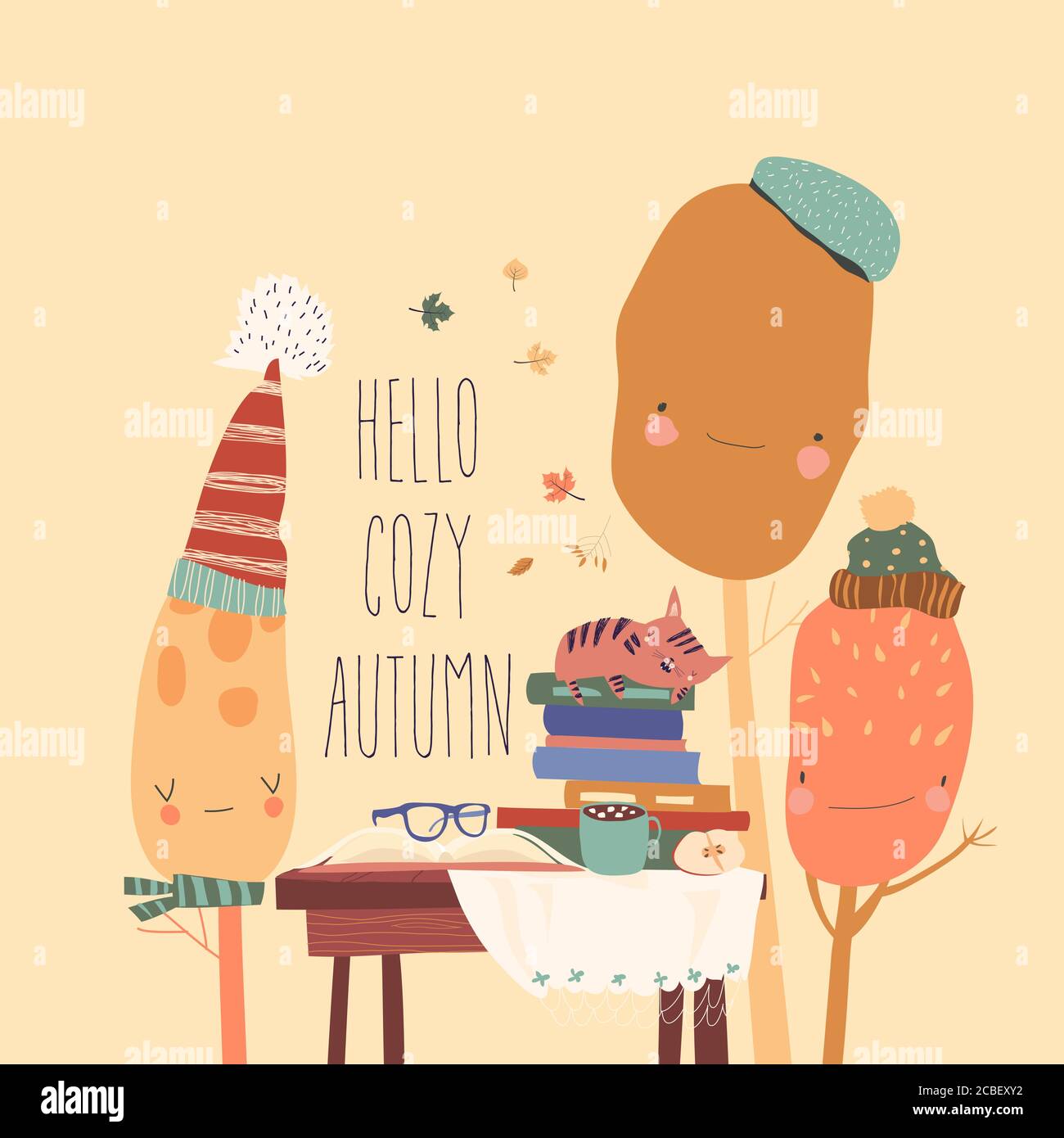 Cute cat cozy autumn Stock Vector Images - Alamy