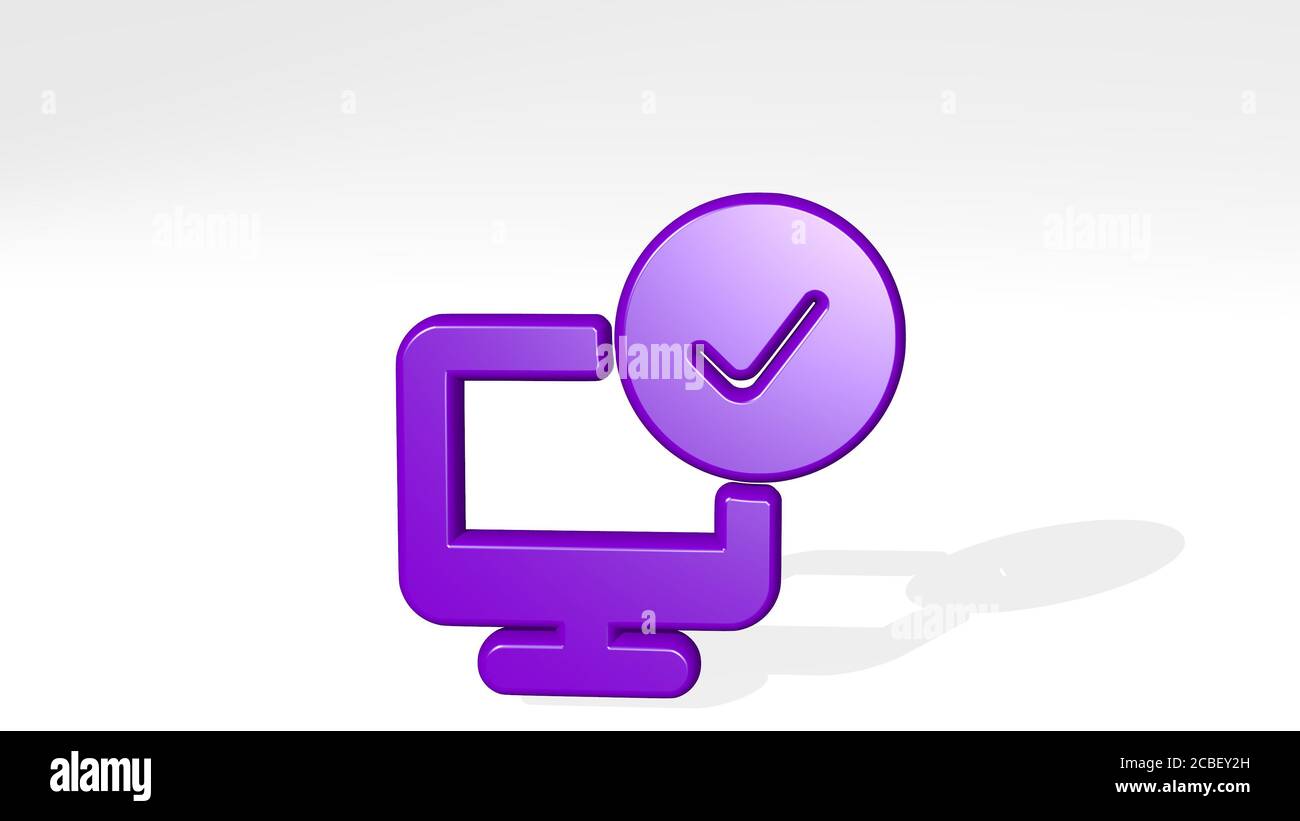 desktop monitor approve 3D icon casting shadow - 3D illustration for ...