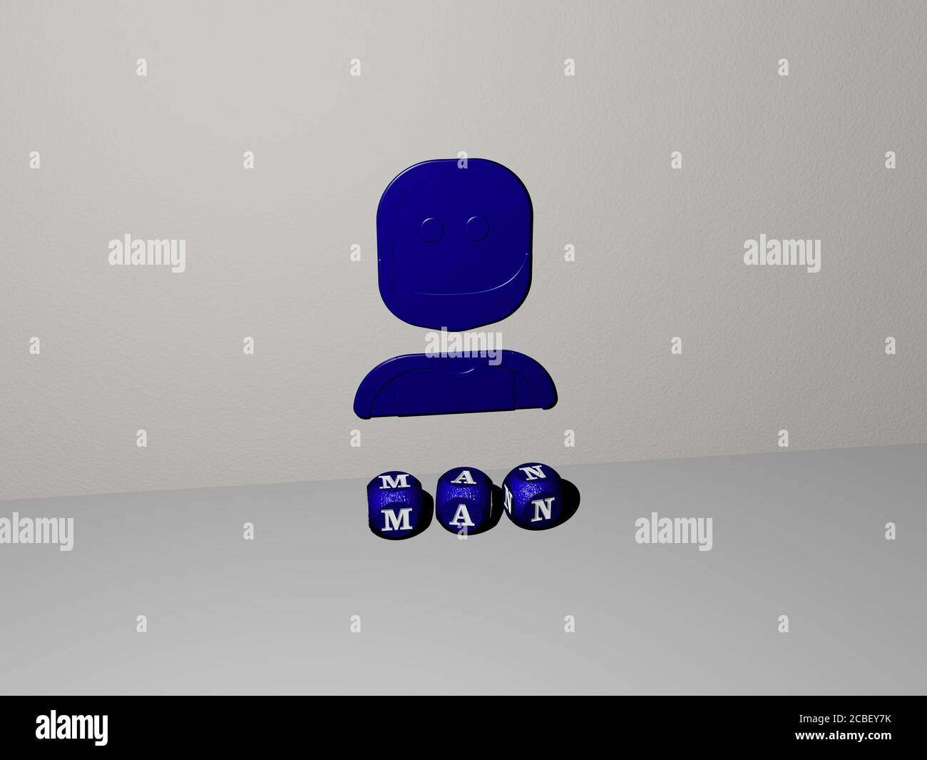 man 3D icon on the wall and text of cubic alphabets on the floor - 3D ...