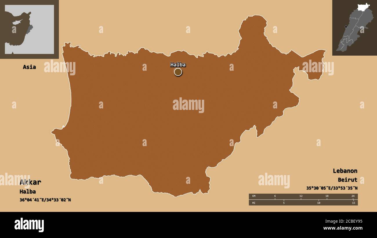 Shape of Akkar, governorate of Lebanon, and its capital. Distance scale ...