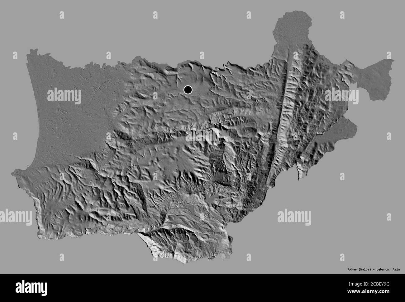 Shape of Akkar, governorate of Lebanon, with its capital isolated on a ...
