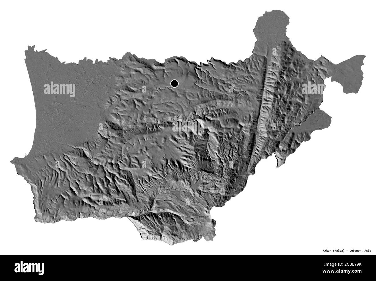 Shape of Akkar, governorate of Lebanon, with its capital isolated on ...