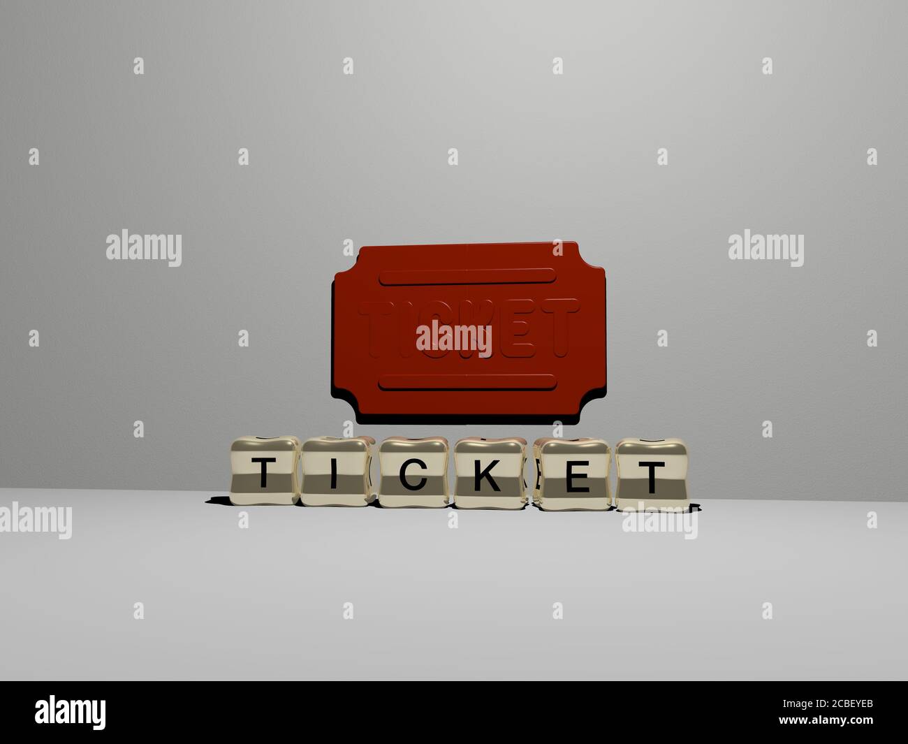 ticket 3D icon on the wall and cubic letters on the floor - 3D ...