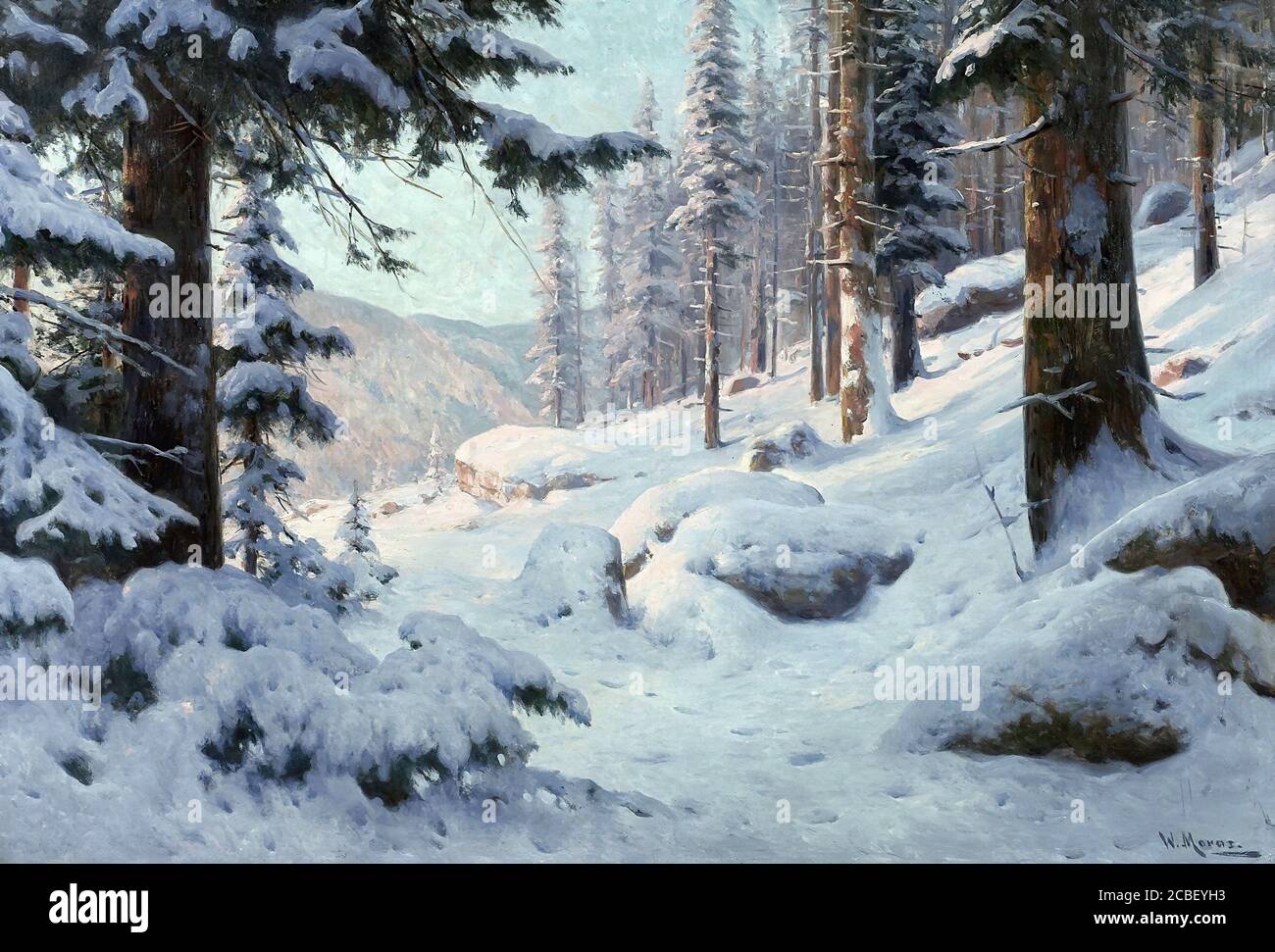 Moras Walter - Wooded Landscape in the Snow - German School - 19th and Early 20th Century Stock ...