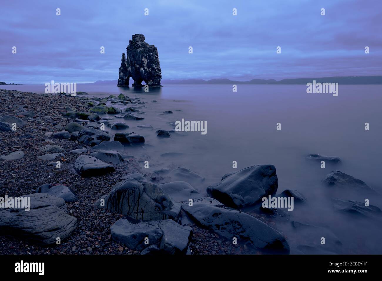 Gorgeous view of the Hvitserkur basalt stack located in Iceland in a ...