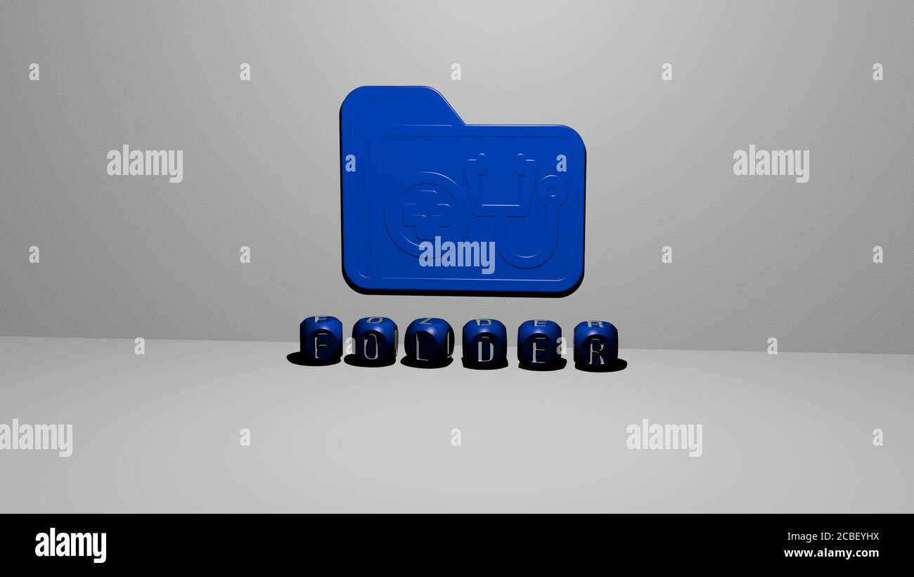 folder 3D icon on the wall and text of cubic alphabets on the floor ...