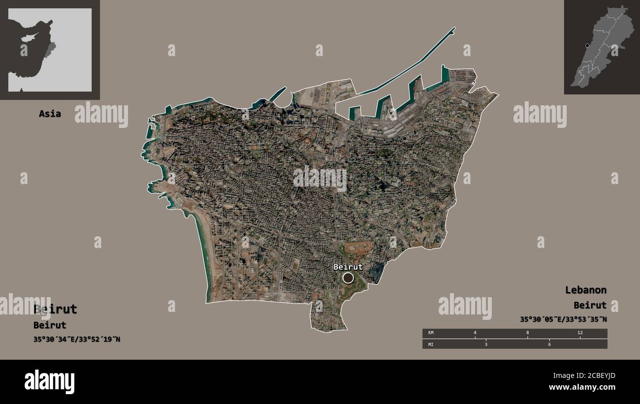 Shape of Beirut, governorate of Lebanon, and its capital. Distance ...