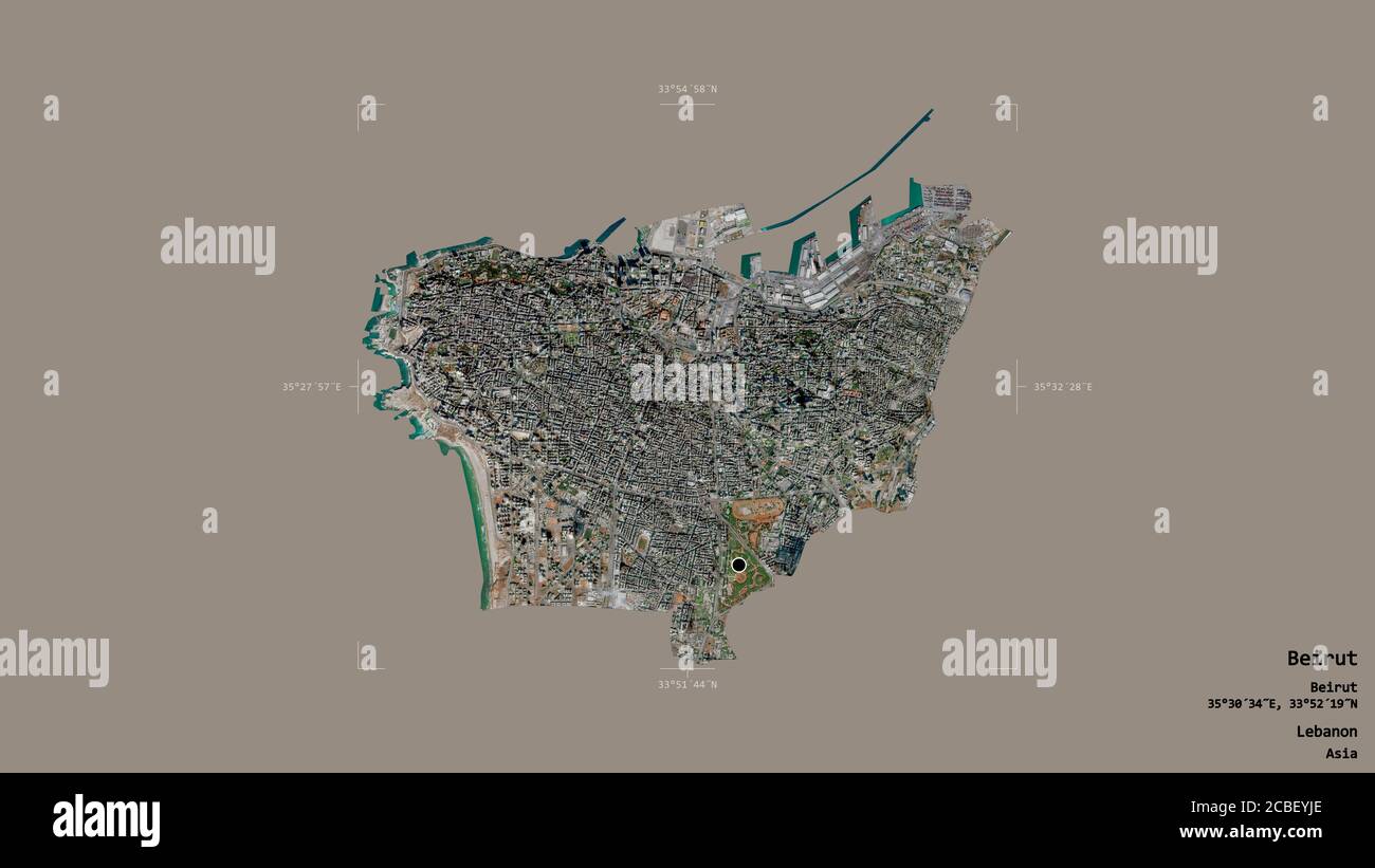 Area of Beirut, governorate of Lebanon, isolated on a solid background ...