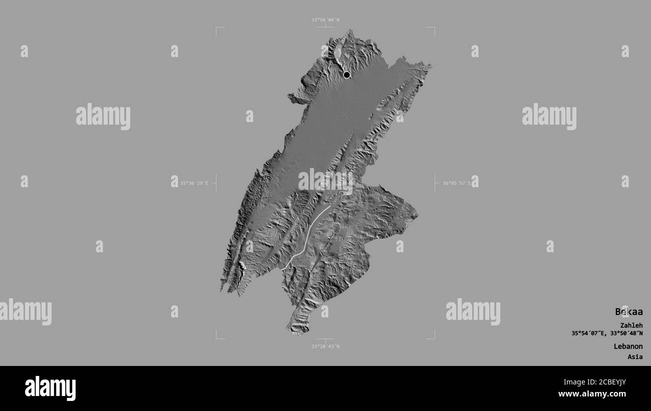 Area of Bekaa, governorate of Lebanon, isolated on a solid background ...