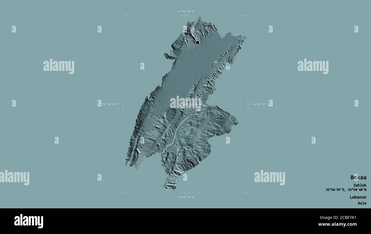 Area of Bekaa, governorate of Lebanon, isolated on a solid background ...