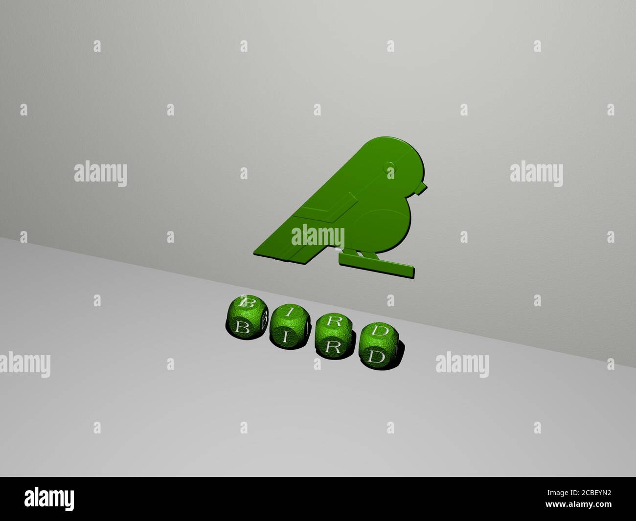 BIRD 3D icon on the wall and text of cubic alphabets on the floor - 3D ...