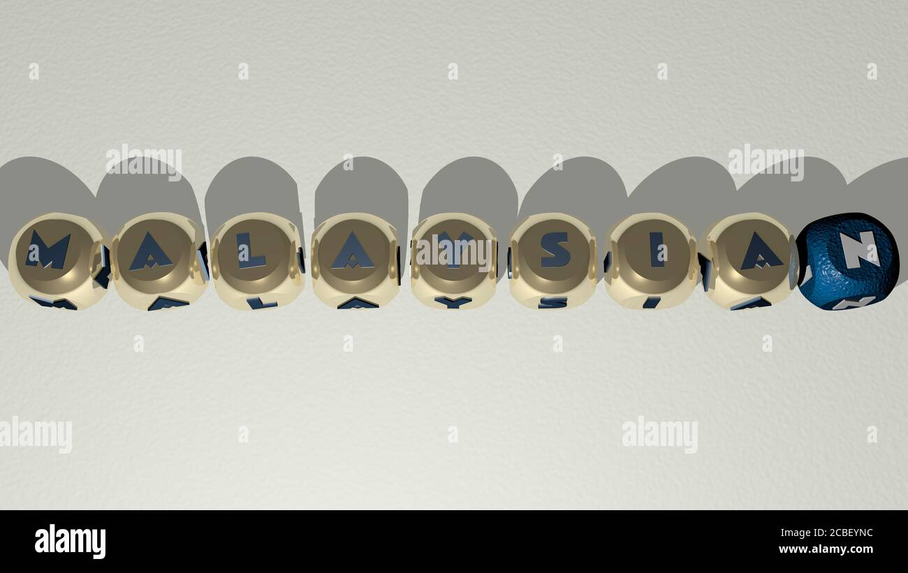 malaysian text by cubic dice letters - 3D illustration for asian and ...