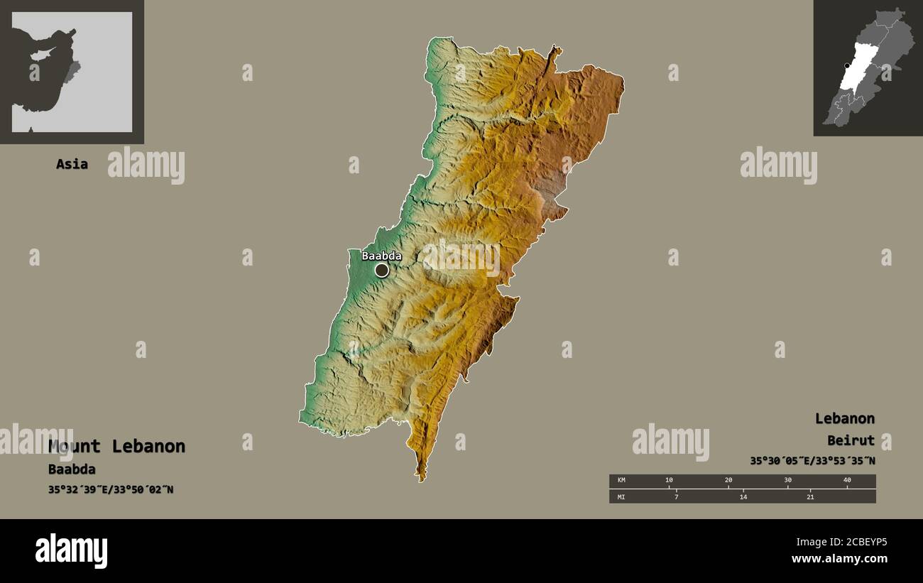 Shape of Mount Lebanon, governorate of Lebanon, and its capital ...