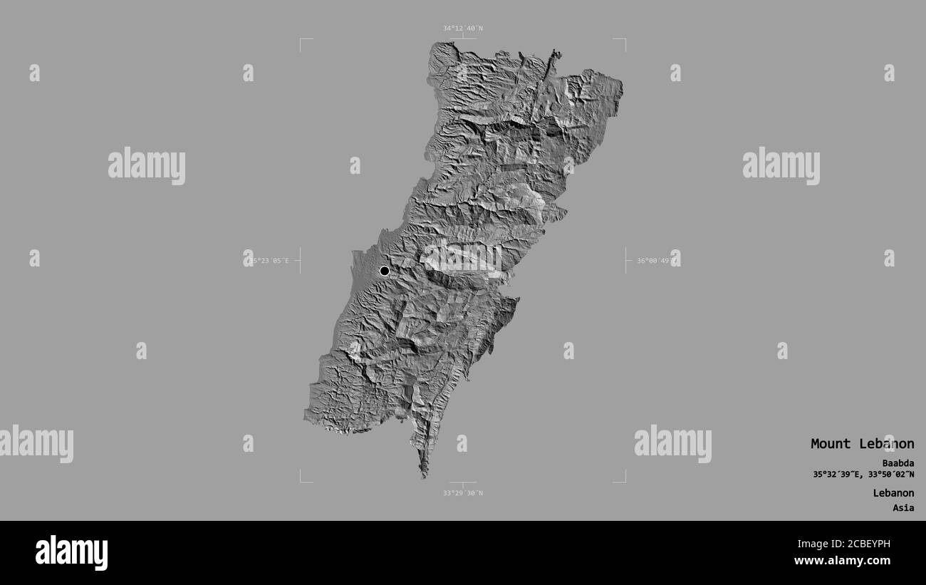 Area of Mount Lebanon, governorate of Lebanon, isolated on a solid ...