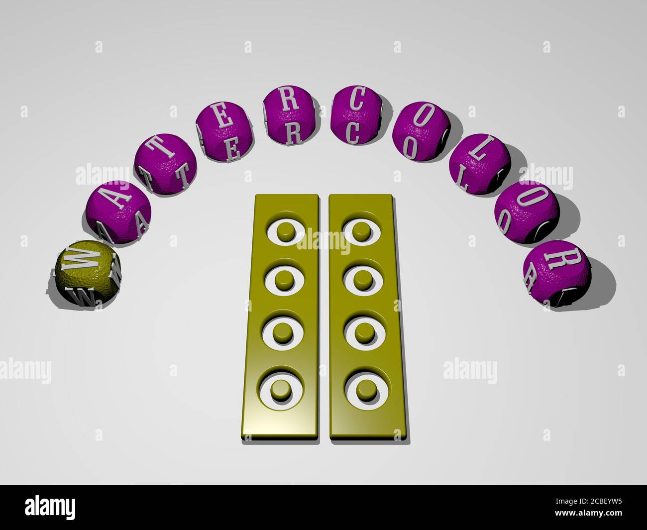 WATERCOLOR icon surrounded by the text of individual letters - 3D ...