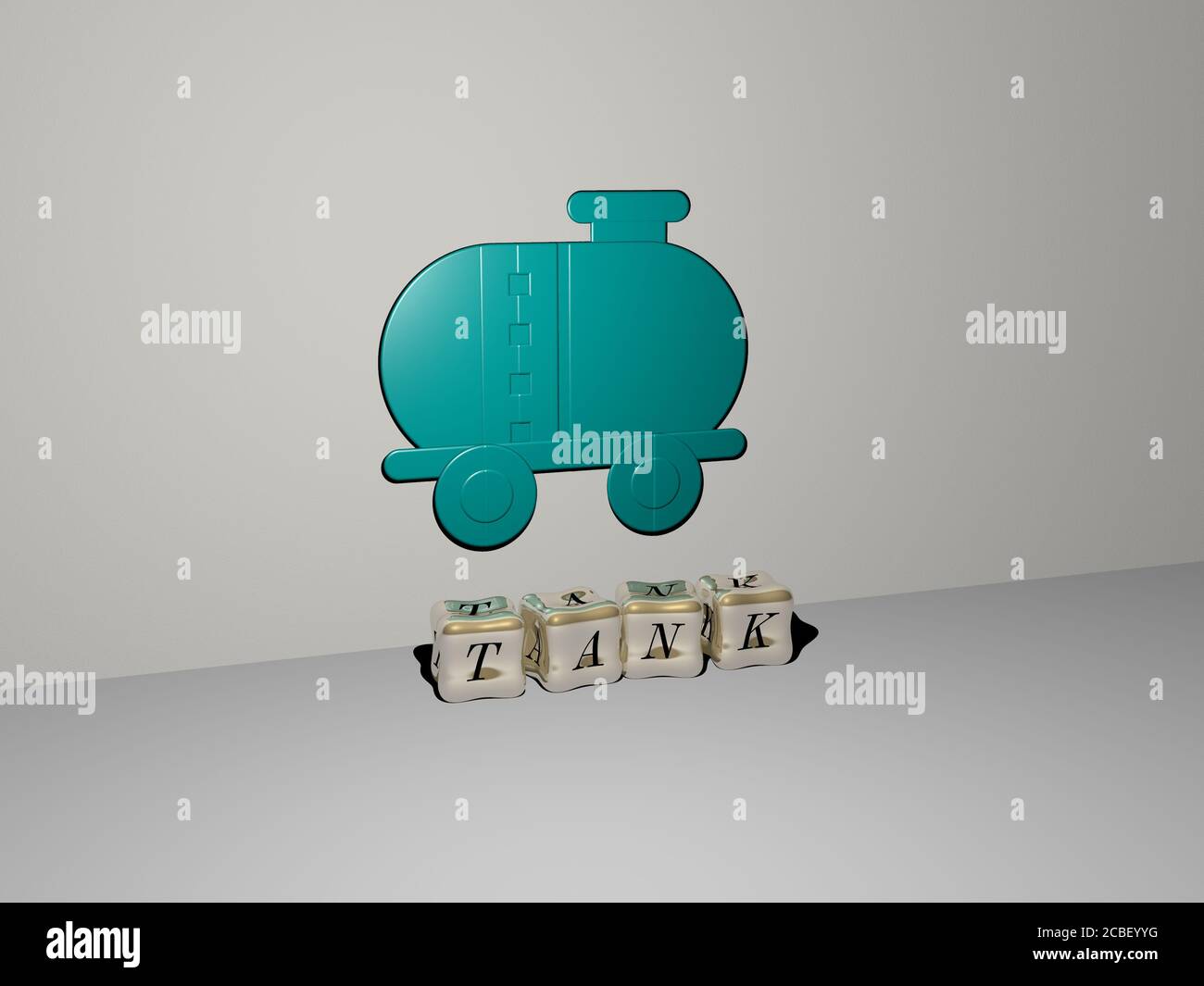 TANK 3D icon on the wall and cubic letters on the floor - 3D ...