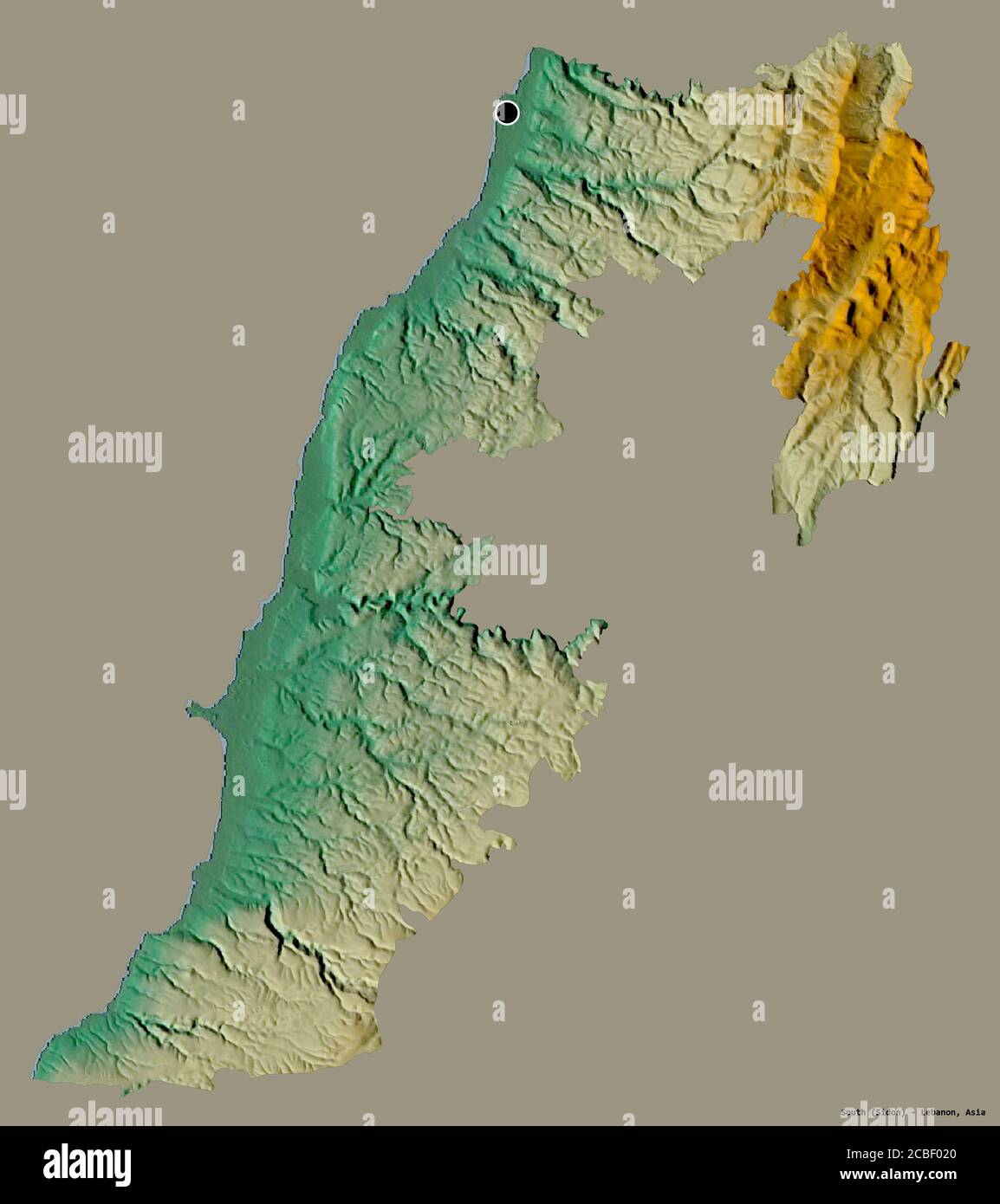 Shape of South, governorate of Lebanon, with its capital isolated on a ...