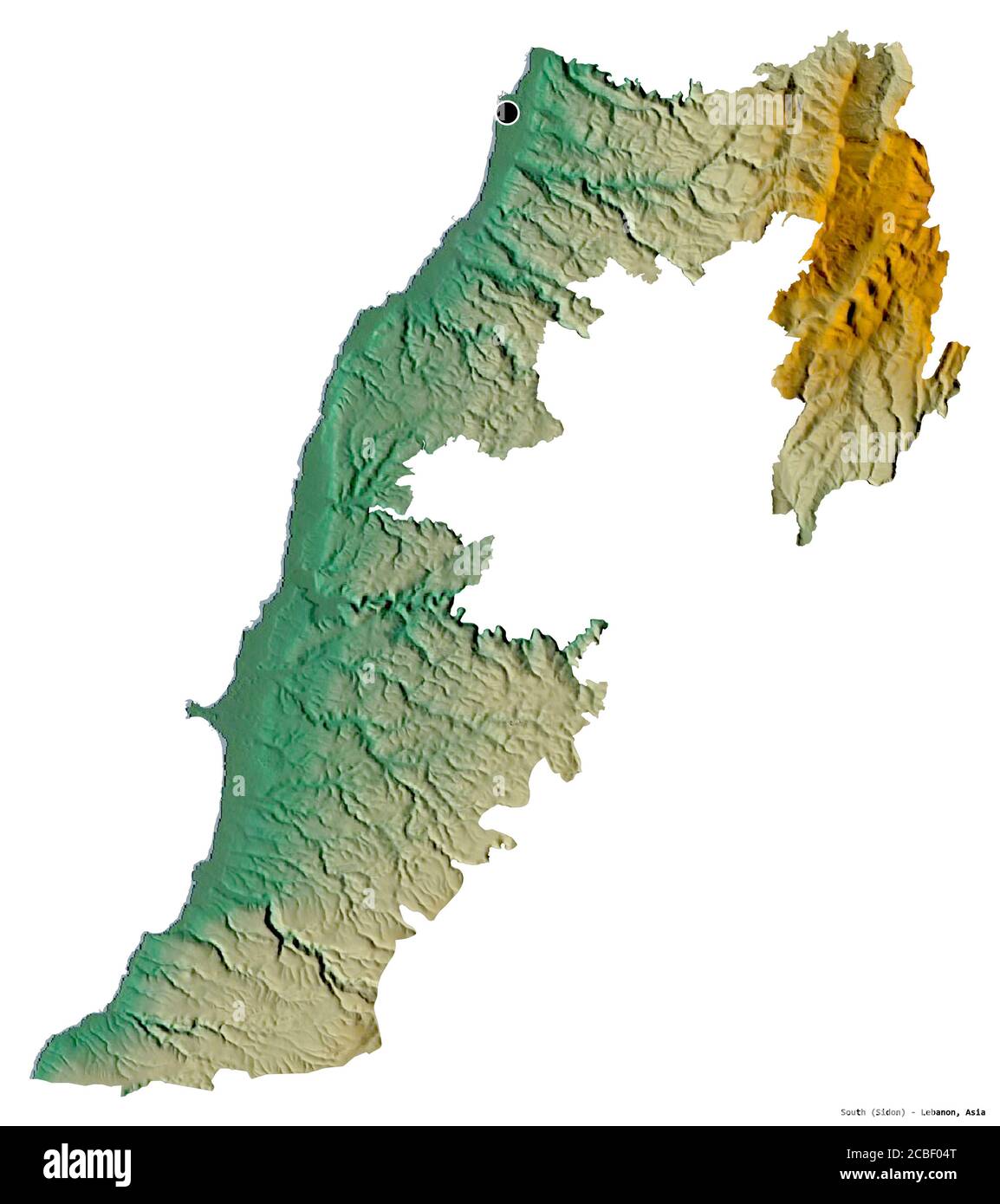 Shape of South, governorate of Lebanon, with its capital isolated on ...