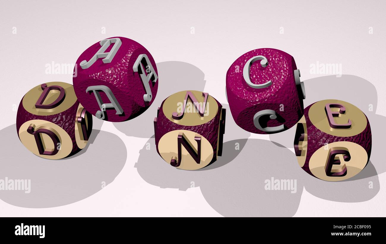 DANCE text by dancing dice letters - 3D illustration for background and ...