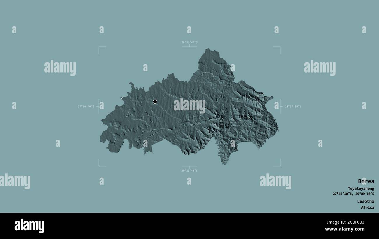 Area of Berea, district of Lesotho, isolated on a solid background in a ...