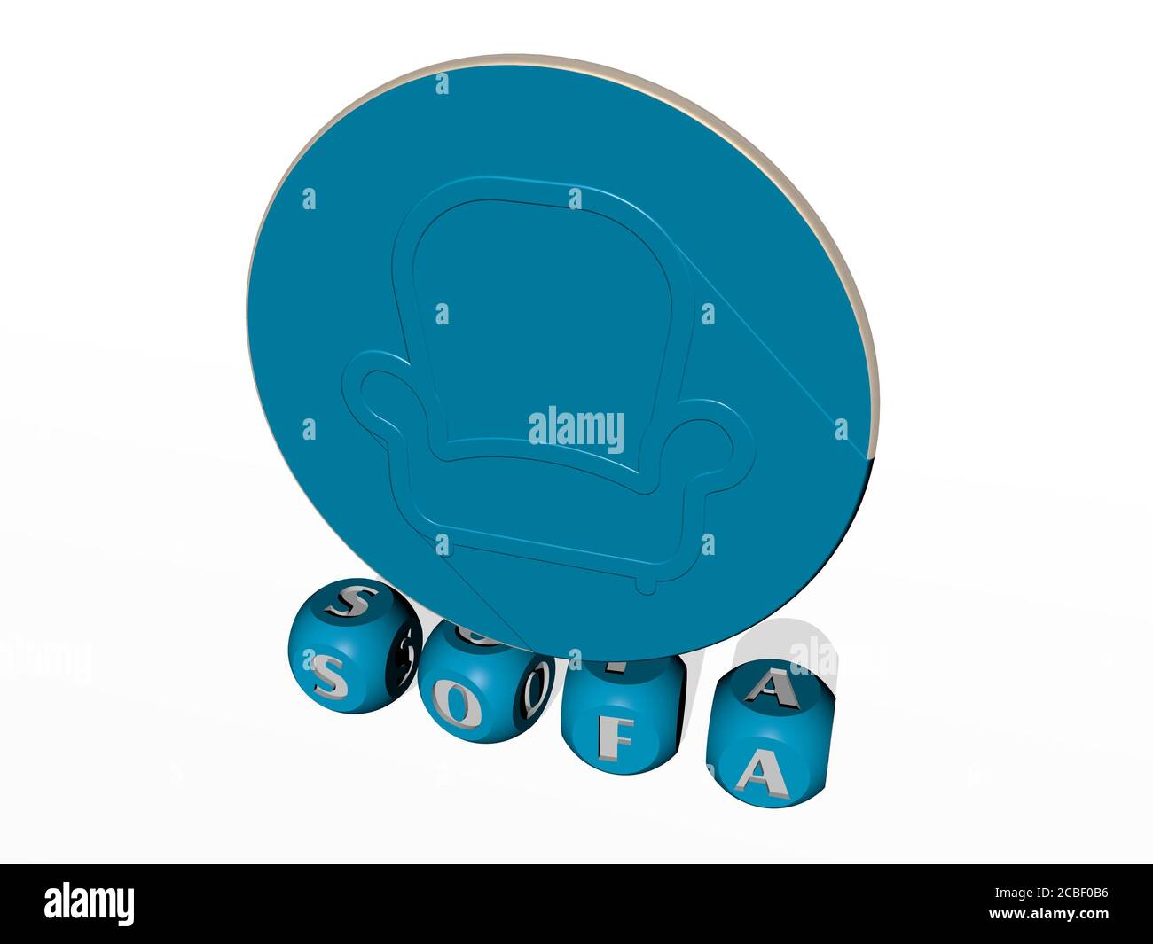 sofa cubic letters with 3D icon on the top - 3D illustration for home ...