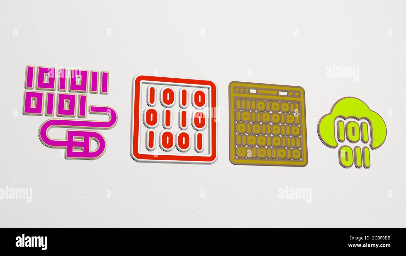 BINARY CODE 4 icons set - 3D illustration Stock Photo - Alamy