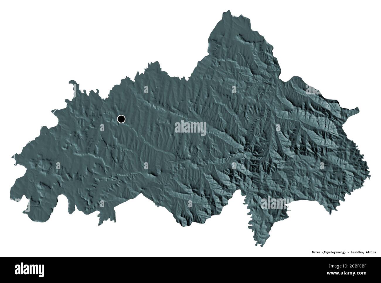 Shape of Berea, district of Lesotho, with its capital isolated on white ...