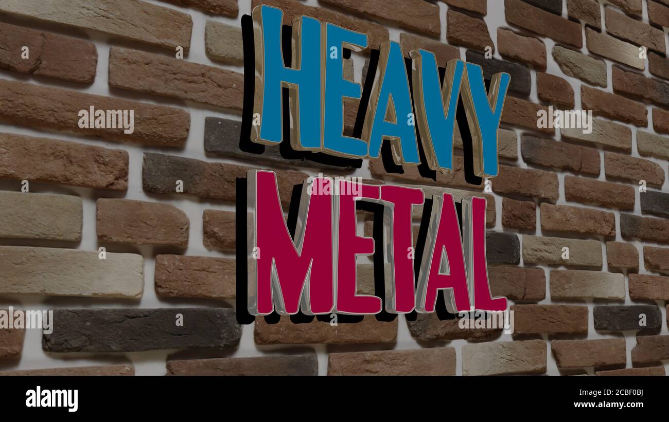 heavy metal text on textured wall - 3D illustration for background and ...