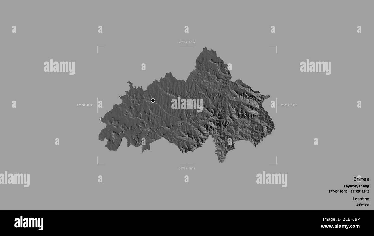 Area of Berea, district of Lesotho, isolated on a solid background in a ...