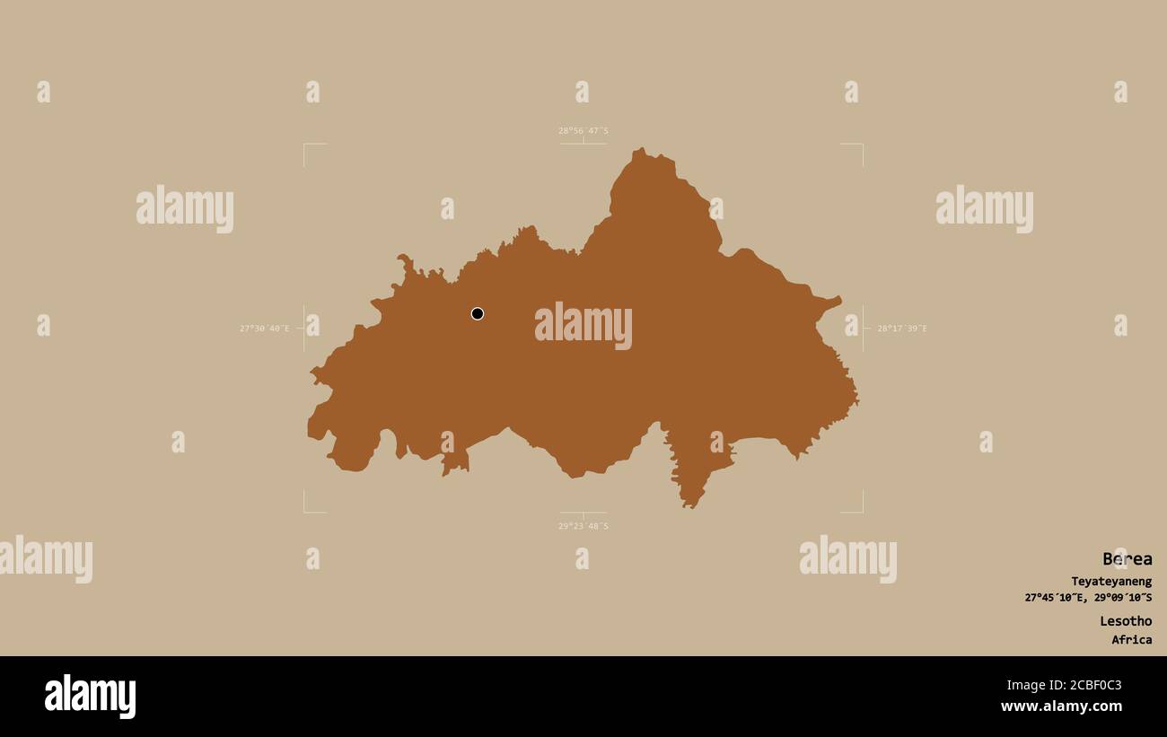 Area of Berea, district of Lesotho, isolated on a solid background in a ...