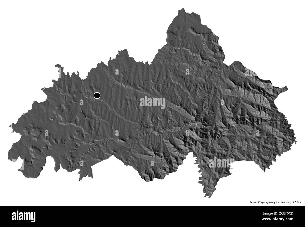 Shape of Berea, district of Lesotho, with its capital isolated on white ...