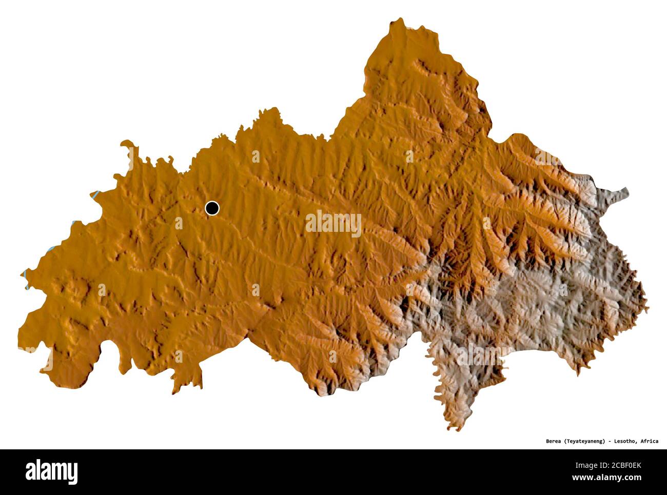 Shape of Berea, district of Lesotho, with its capital isolated on white ...